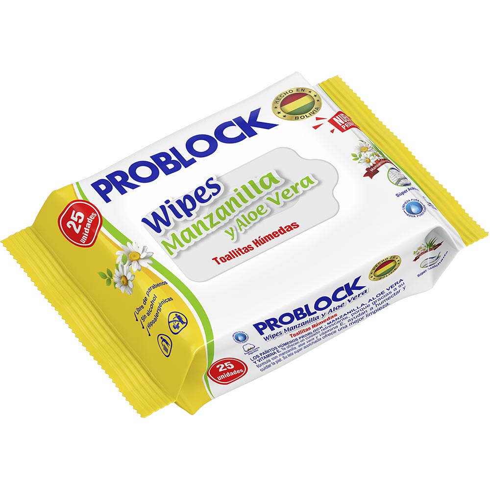 Toallas húmedas de Manzanilla y Aloe vera - Problock Bolivia
